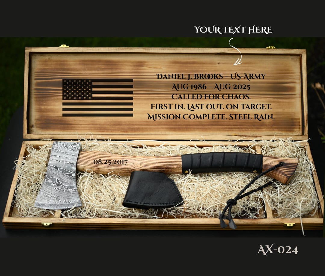 Custom Military Retirement Axe, Personalized Wooden Box, Marine Army ...