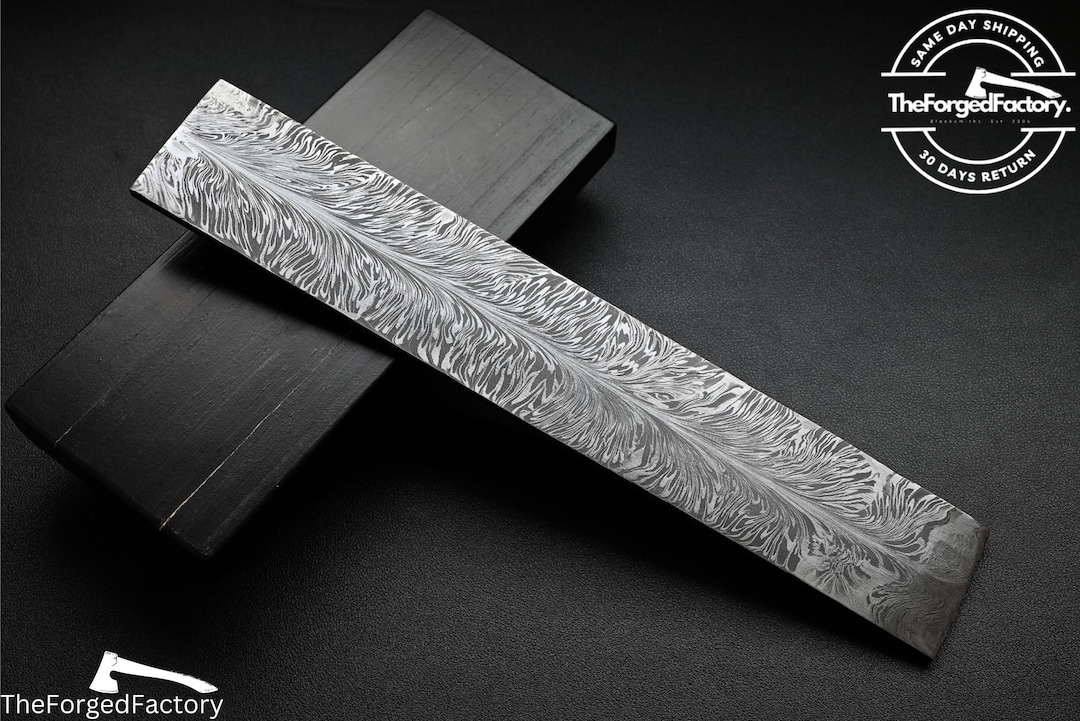 Damascus Steel Feather Pattern Billet, Mosaic Damascus Knives, Hand ...
