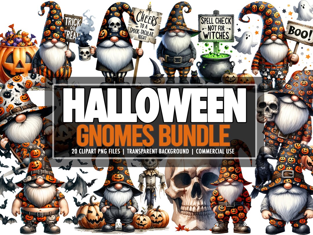Watercolor Halloween Gnomes Png-clipart Bundle of 30, Gnome Cute ...