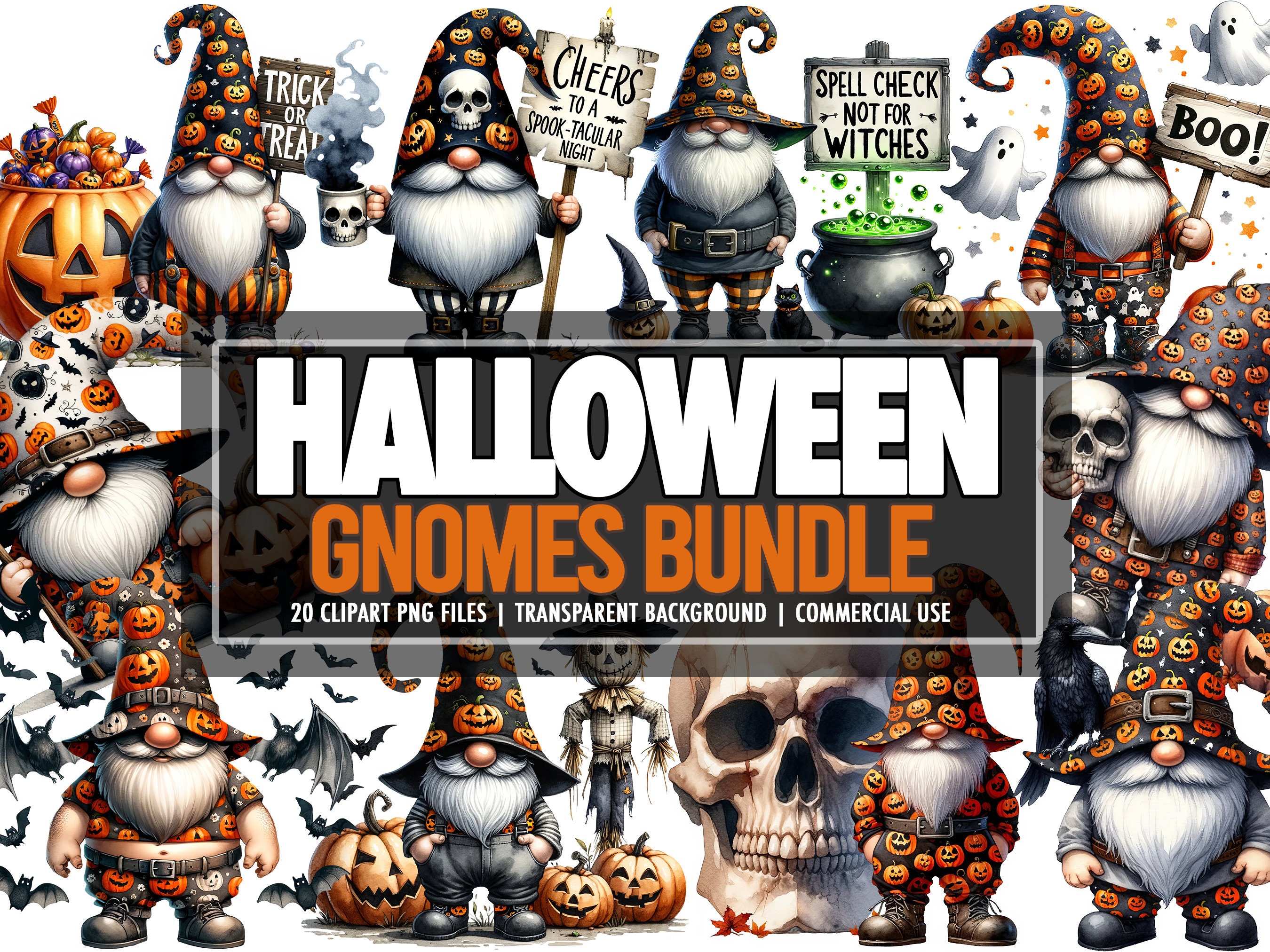 Watercolor Halloween Gnomes Png-clipart Bundle of 30, Gnome Cute ...