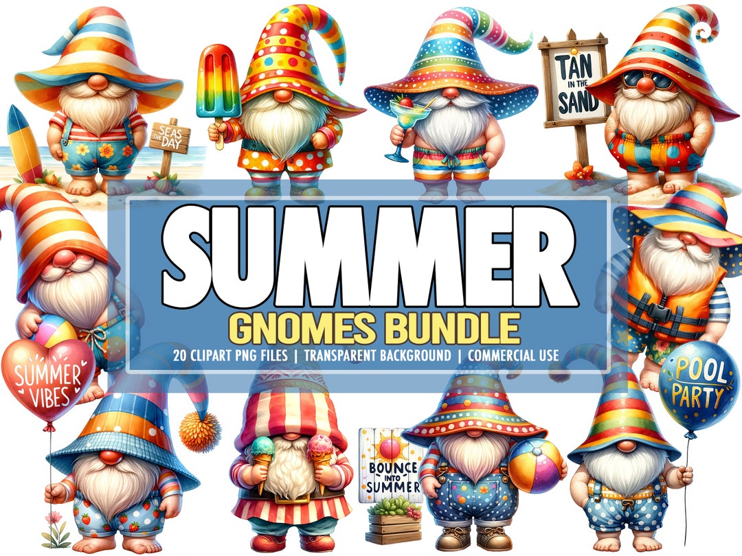 Watercolor Spring Summer Gnomes PNG Clipart Bundle of 20, Cute ...