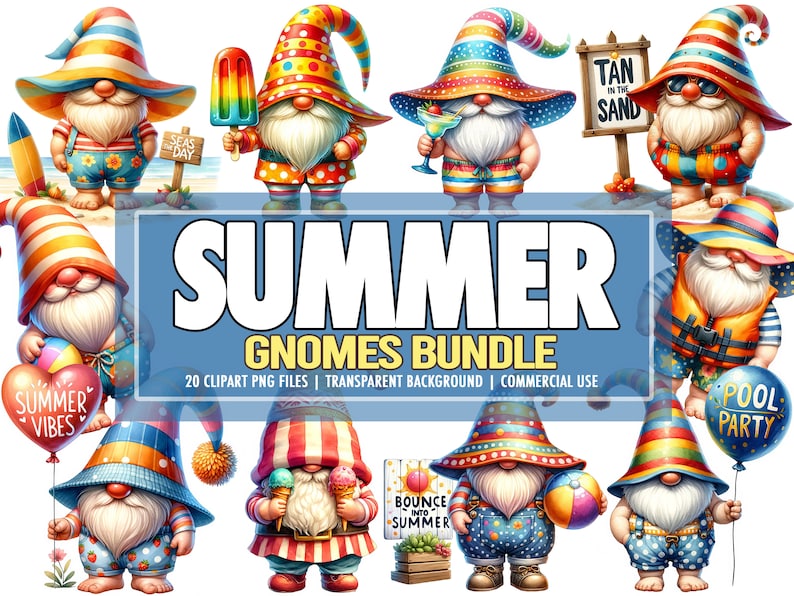 Watercolor Spring Summer Gnomes PNG Clipart Bundle of 20, Cute ...