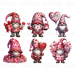 Watercolor Valentines Day PNG Festive Gnomes Clipart Bundle of 30, Cute ...