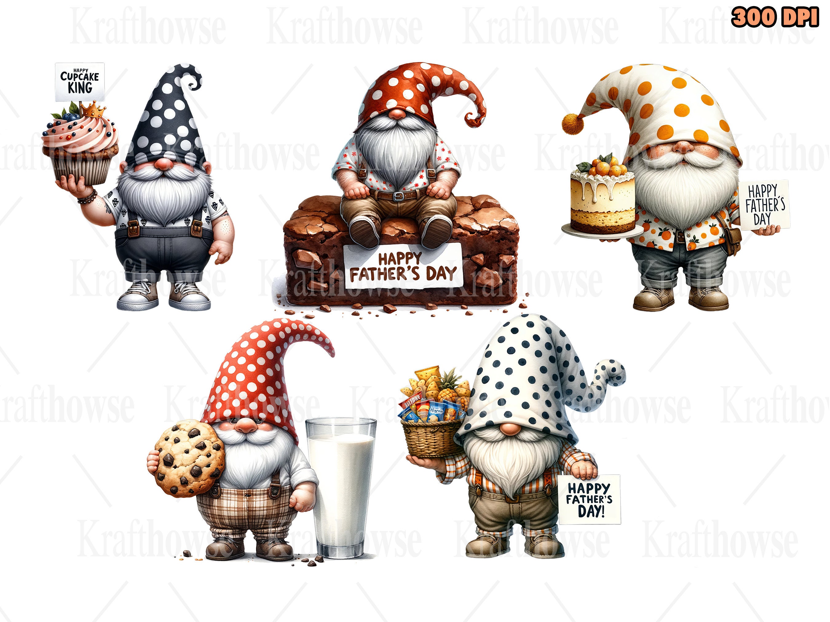 Watercolor Father's Day Gnomes PNG Clipart Bundle of 20, Gnome Cute ...