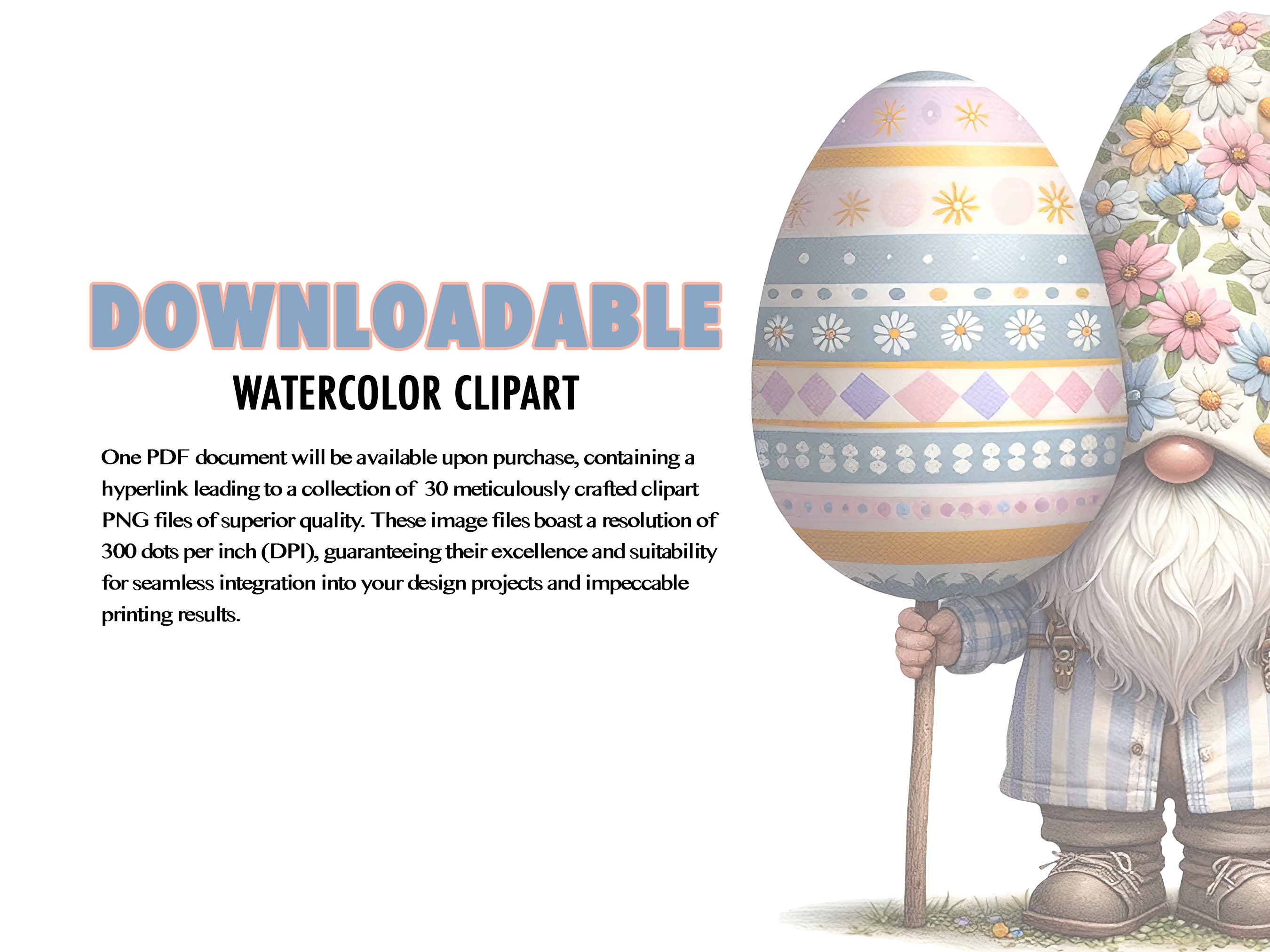 Watercolor Easter Gnomes PNG Clipart Bundle of 30, Cute Spring Flower ...