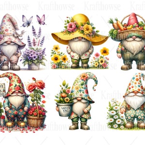 Watercolor Spring Garden Outdoor Gnomes PNG Clipart Bundle of 20, Cute ...