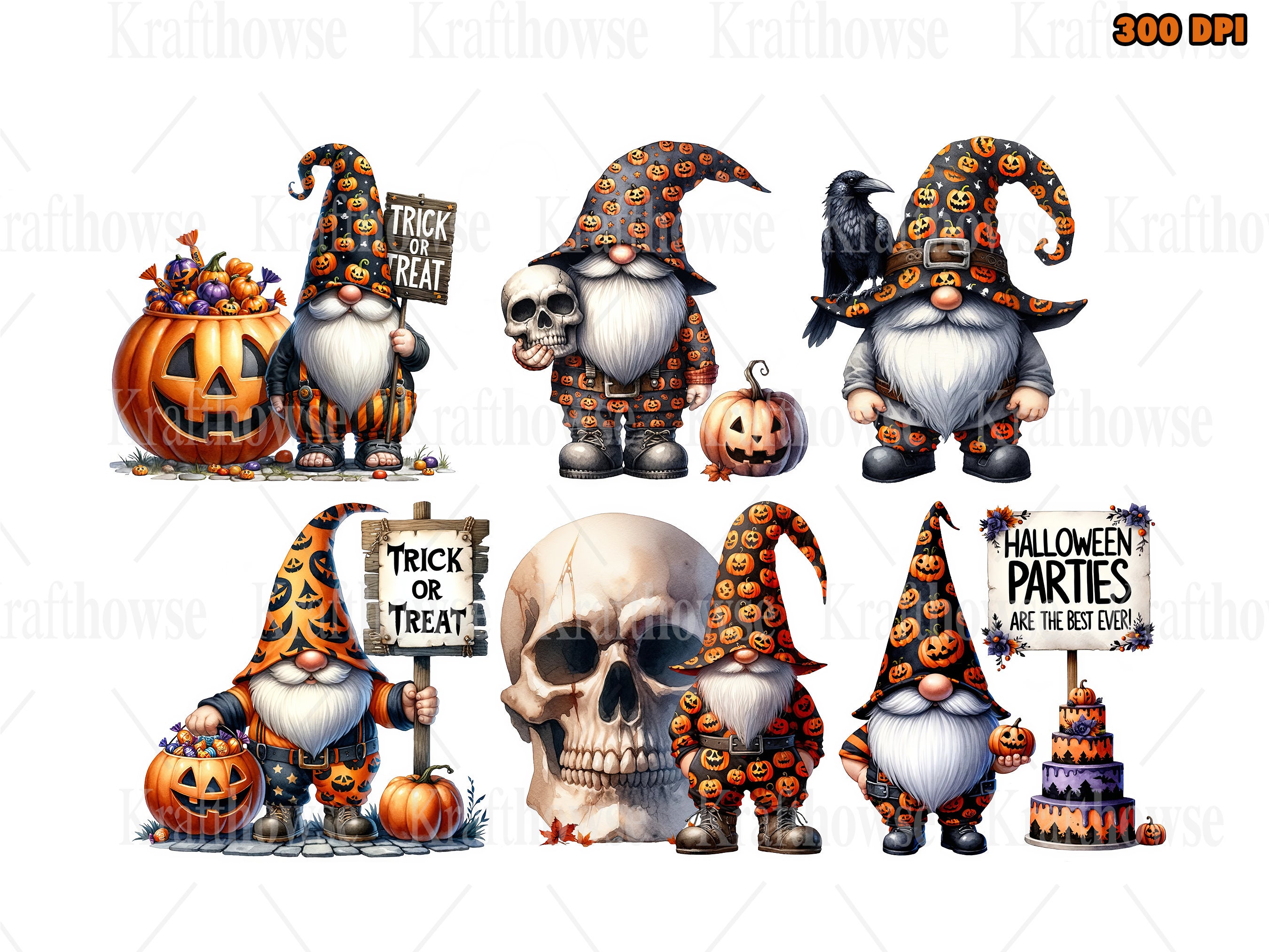 Watercolor Halloween Gnomes Png-clipart Bundle of 30, Gnome Cute ...