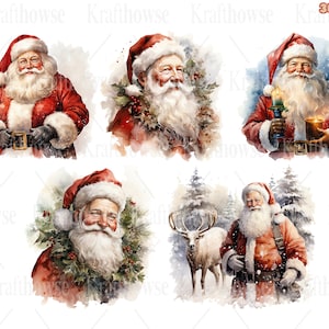 Watercolor Santa Claus Vintage Png-clipart Bundle of 25 - Christmas ...