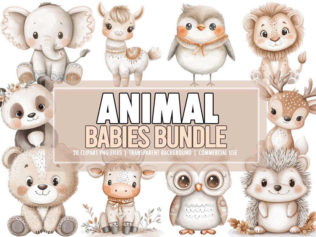Baby Animal Nursery PNG Clipart Bundle of 20, Animal Babies, Baby ...