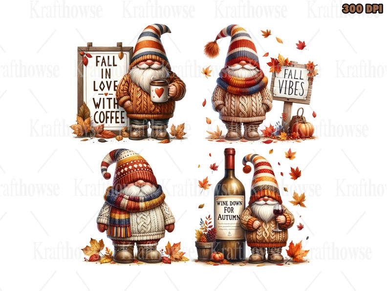 Watercolor Fall Autumn Gnomes PNG Clipart Bundle of 20, Cute ...