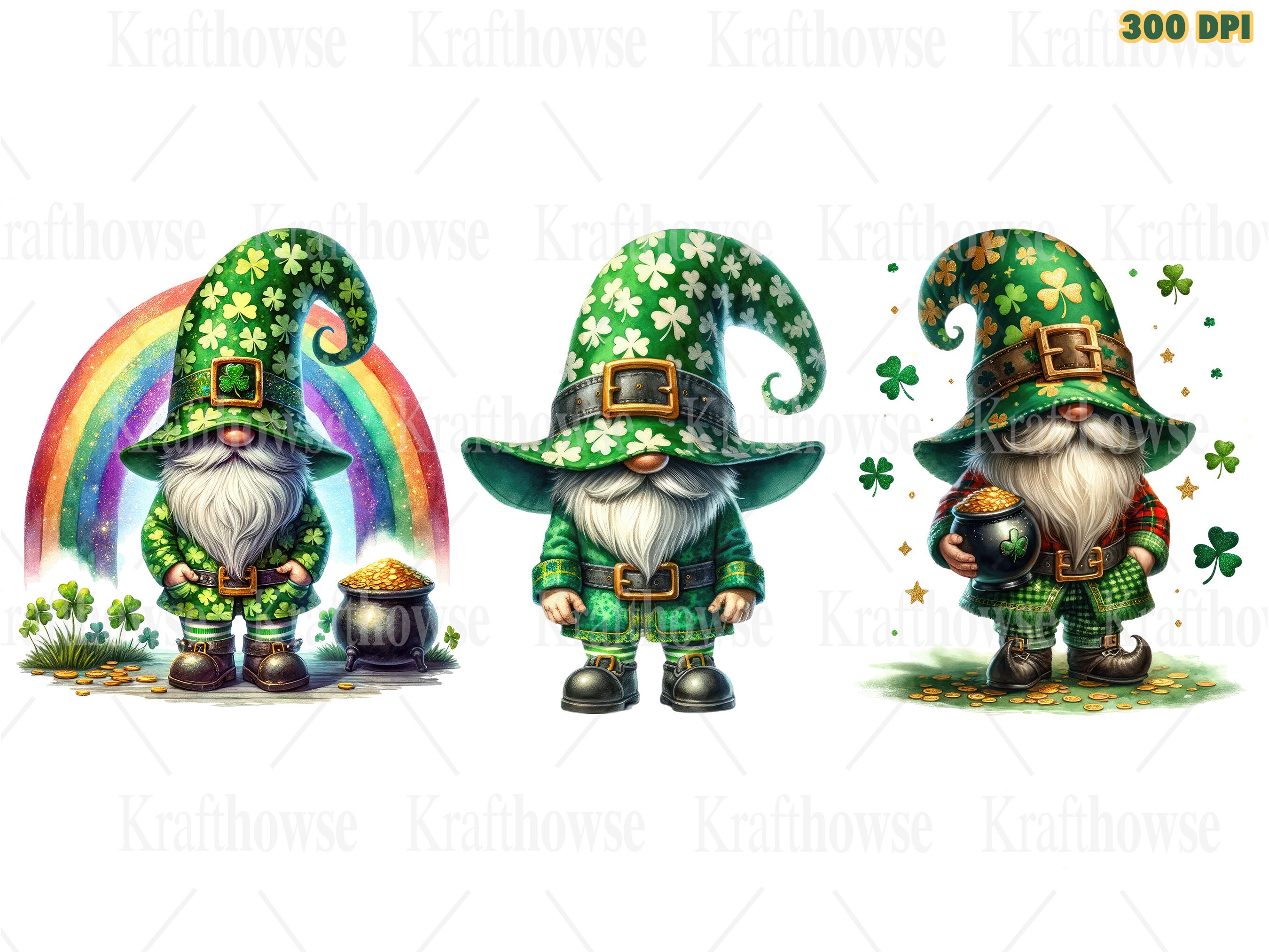 Watercolor St Patricks Day Festive Gnomes PNG Clipart Bundle of 25 ...