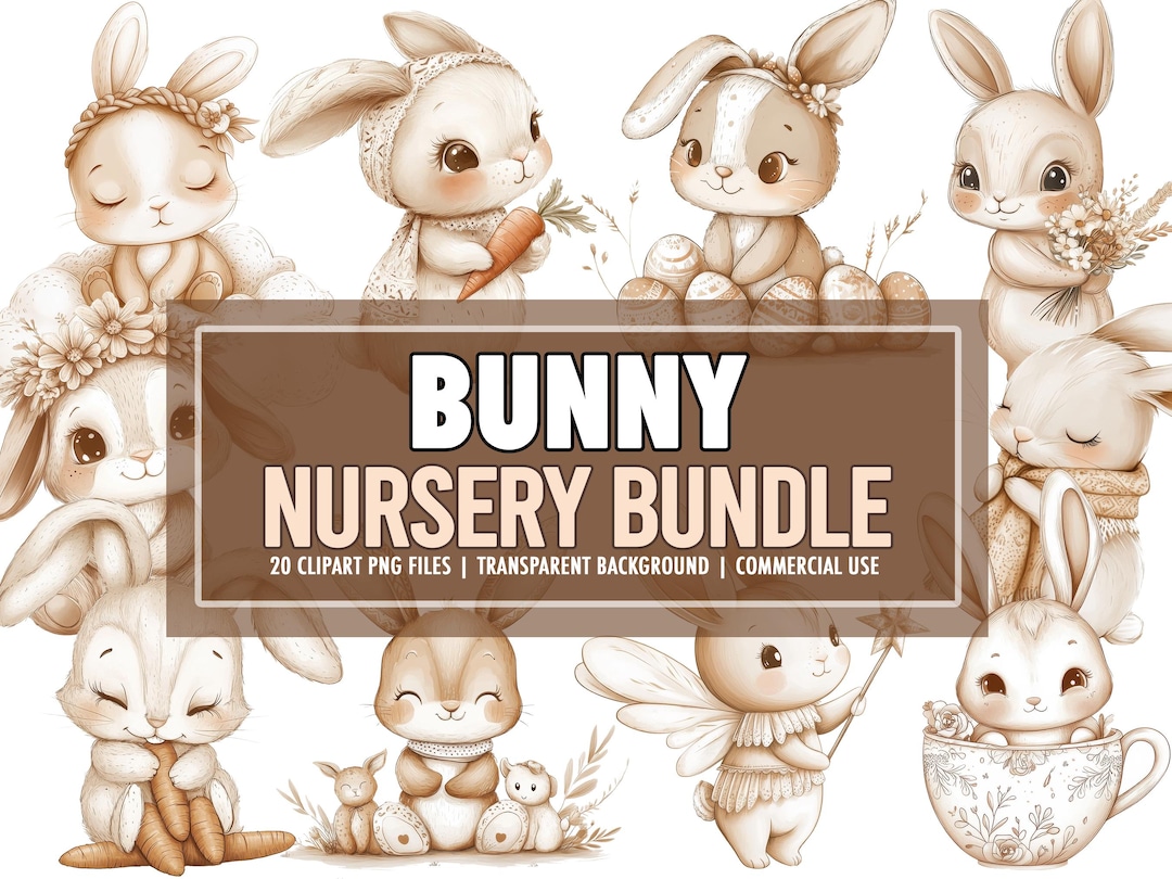 Baby Bunny Nursery PNG Clipart Bundle of 20, Animal Babies, Baby ...