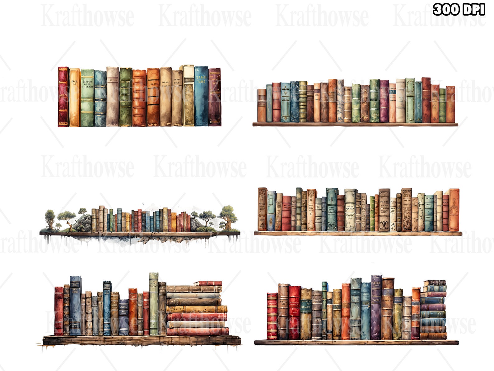 Watercolor Book Border Png-clipart Bundle of 30 Vintage Book Clipart ...