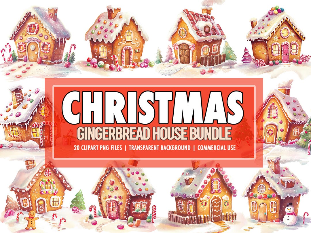 Watercolor Christmas Gingerbread House Png-clipart Bundle of 20 ...