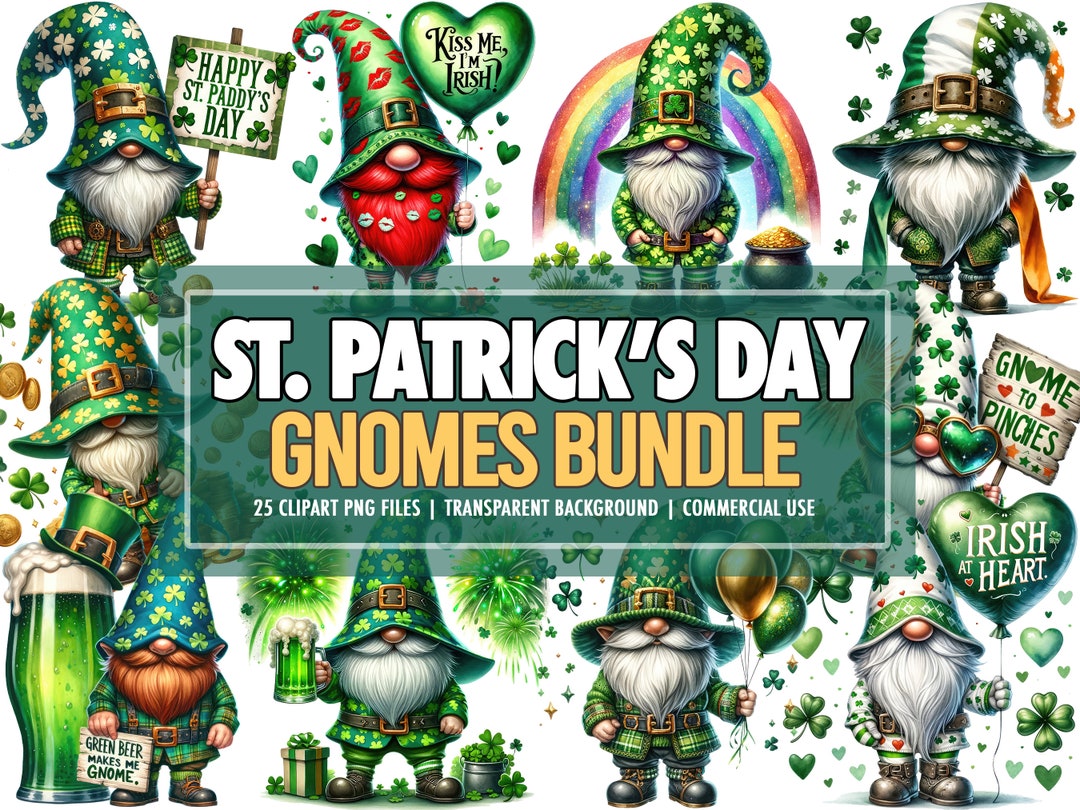 Watercolor St Patricks Day Festive Gnomes PNG Clipart Bundle of 25 ...