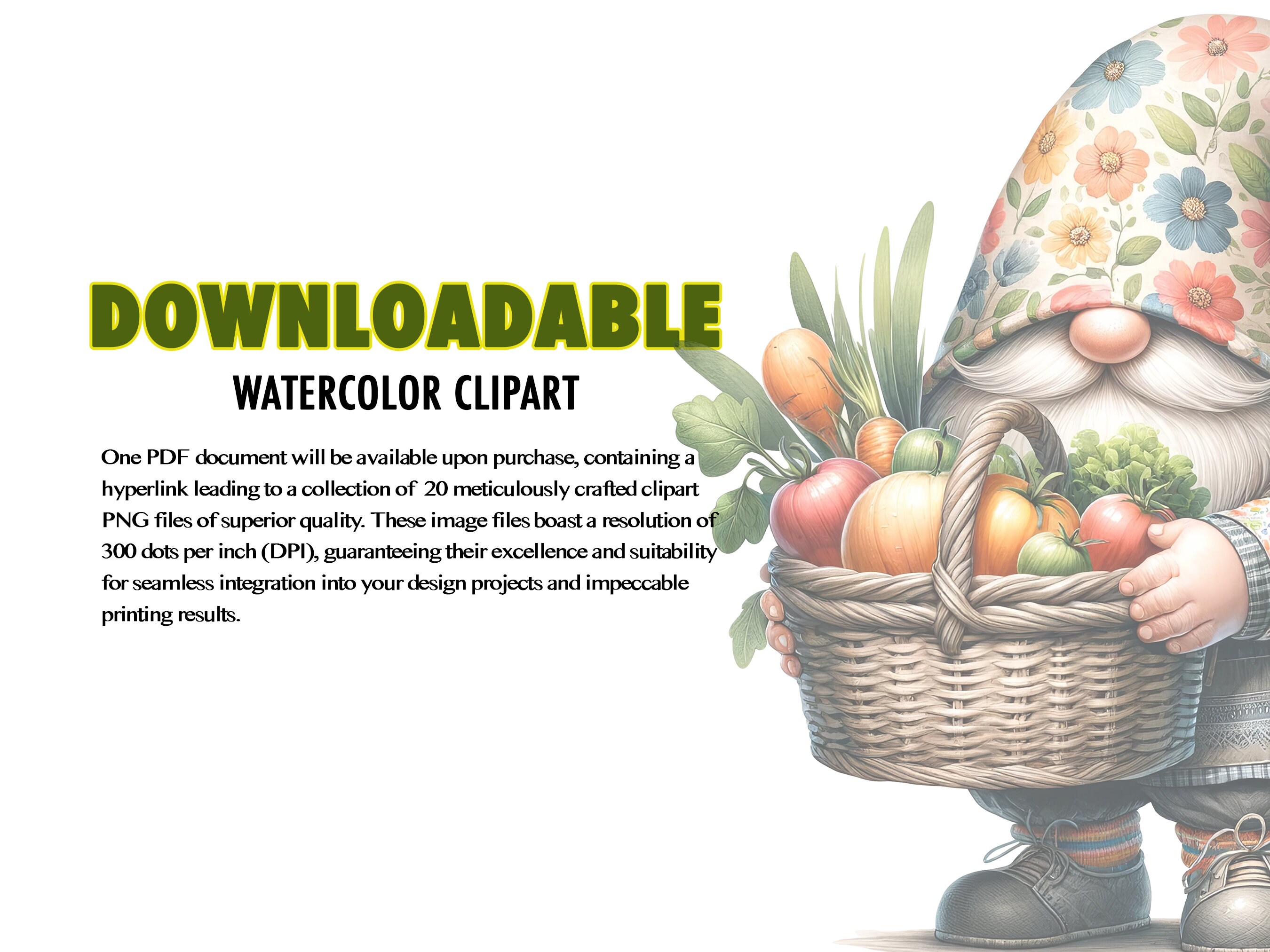 Watercolor Spring Garden Outdoor Gnomes PNG Clipart Bundle of 20, Cute ...