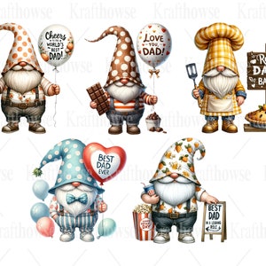 Watercolor Father's Day Gnomes PNG Clipart Bundle of 20, Gnome Cute ...