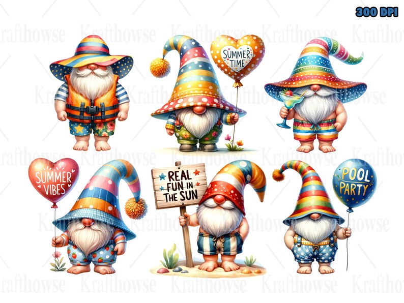 Watercolor Spring Summer Gnomes PNG Clipart Bundle of 20, Cute ...