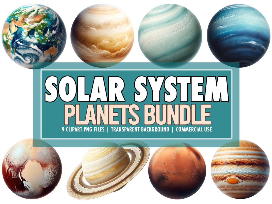 Watercolor Planets Solar System PNG Clipart Bundle of 9, Cute Planet ...