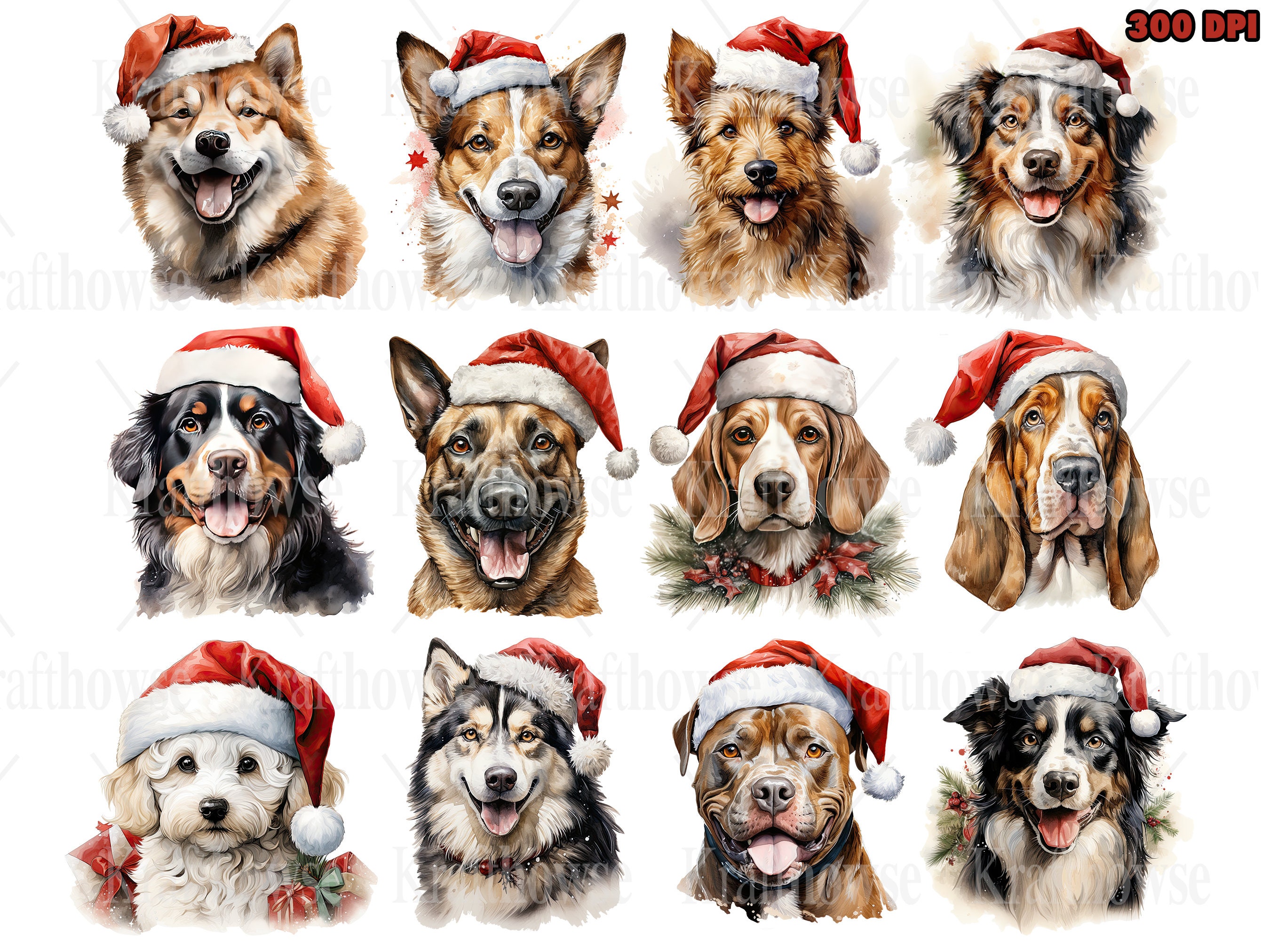 Watercolor Christmas Dog Breed Png-clipart Holiday Bundle of 50 ...