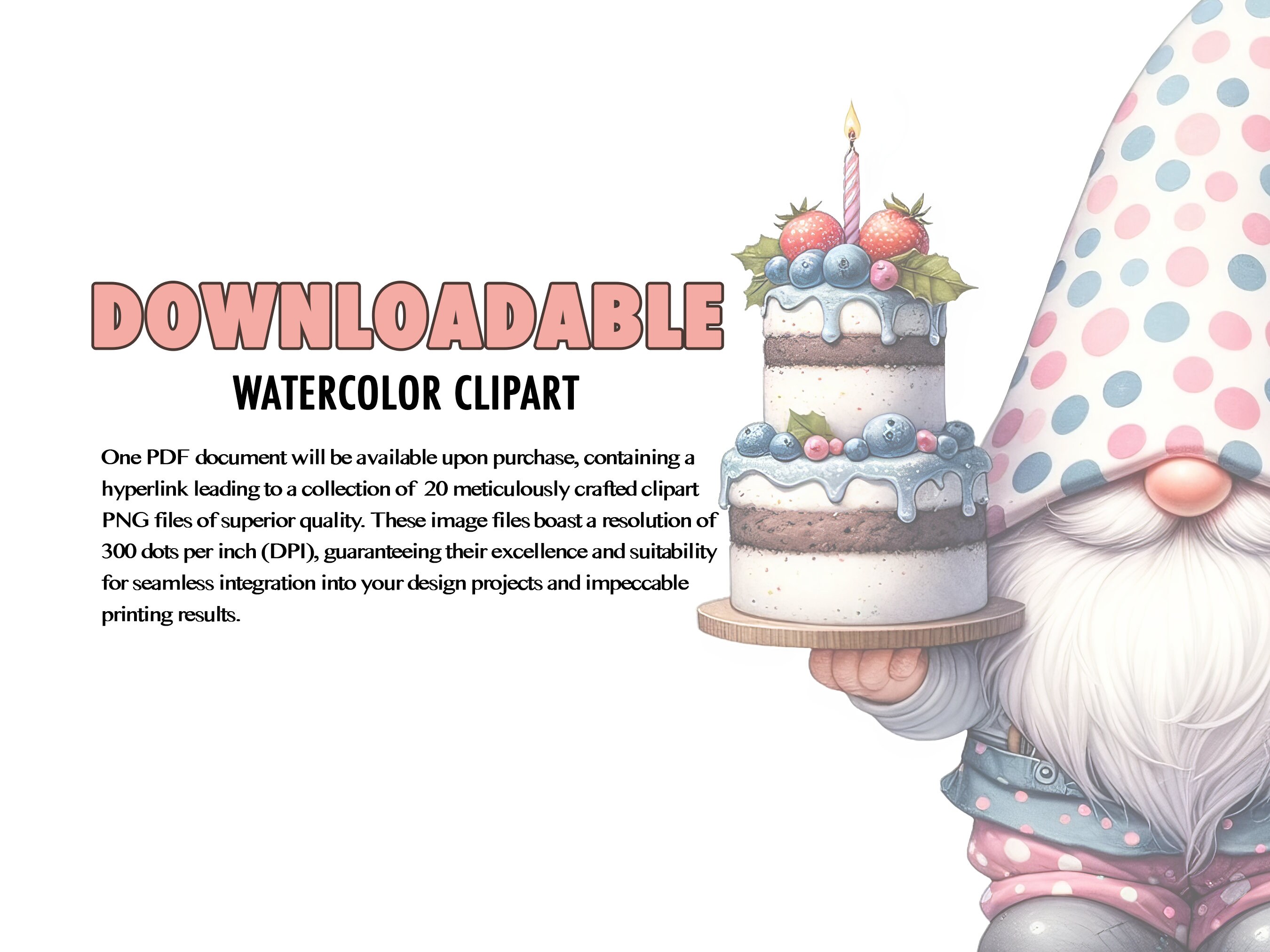 Watercolor Happy Birthday Gnomes PNG Clipart Bundle of 20, Cute ...