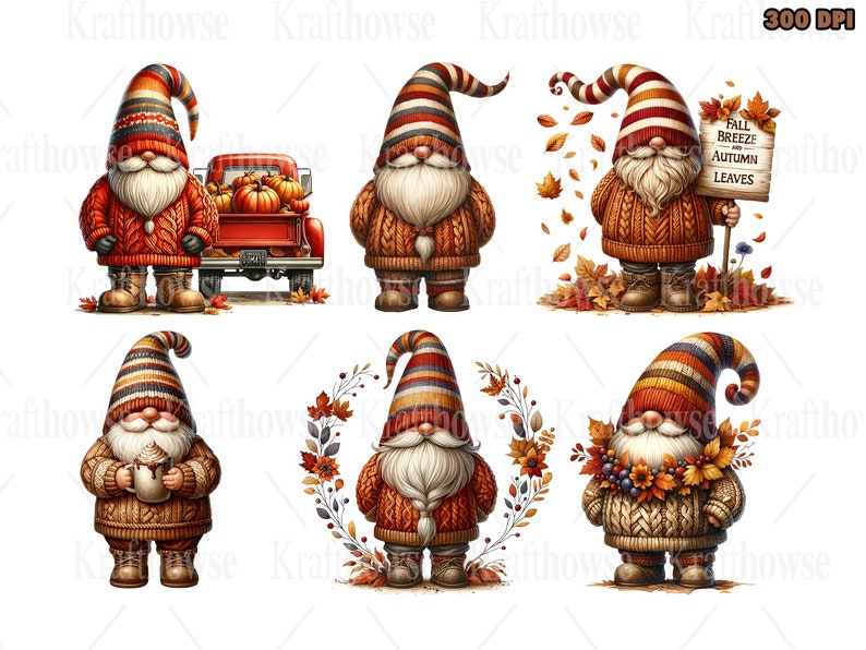 Watercolor Fall Autumn Gnomes PNG Clipart Bundle of 20, Cute ...