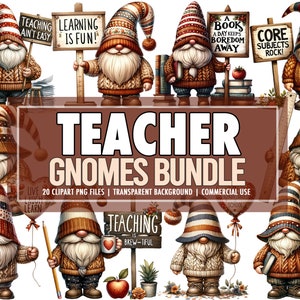 Watercolor Teacher Gnome PNG Clipart Bundle of 20, Cute Gnome PNG ...