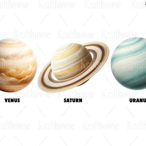 Watercolor Planets Solar System PNG Clipart Bundle of 9, Cute Planet ...