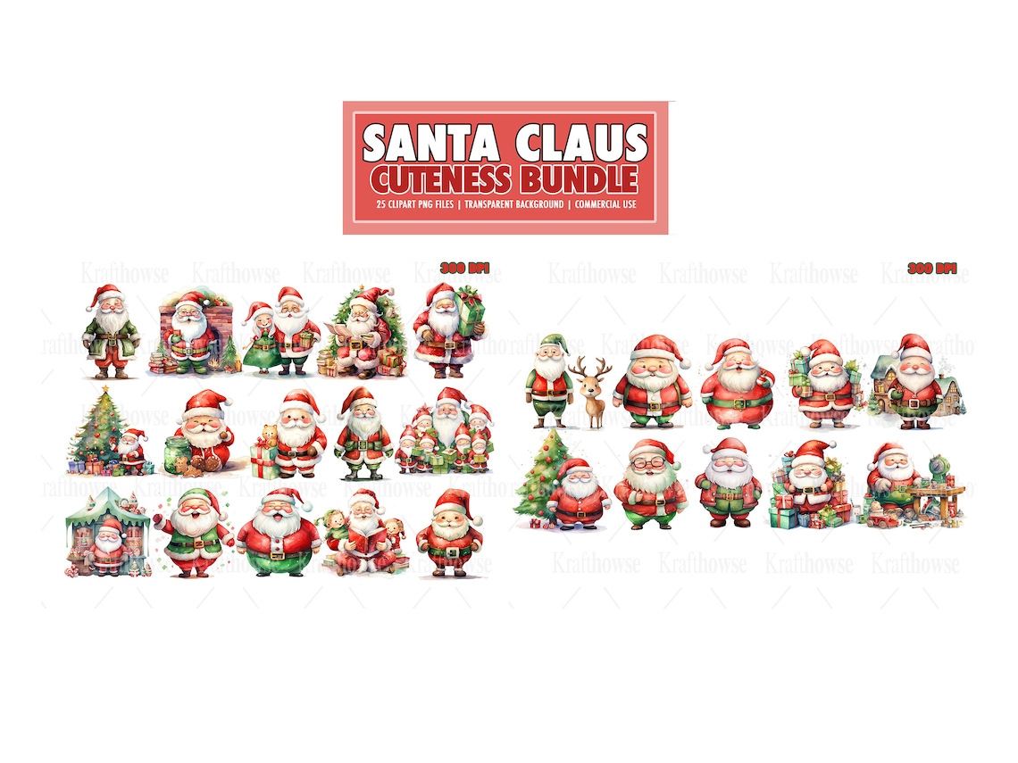 Watercolor Christmas Mega Png-clipart Bundle of 180 - Christmas Digital ...