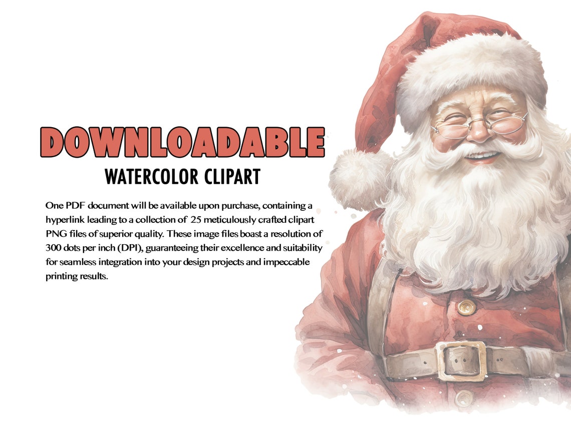 Watercolor Santa Claus Vintage Png-clipart Bundle of 25 - Christmas ...