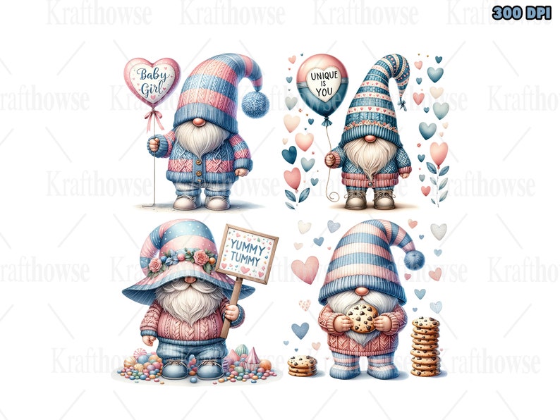 Watercolor Nursery Gnome PNG Clipart Bundle of 20, Cute Boy Girl ...