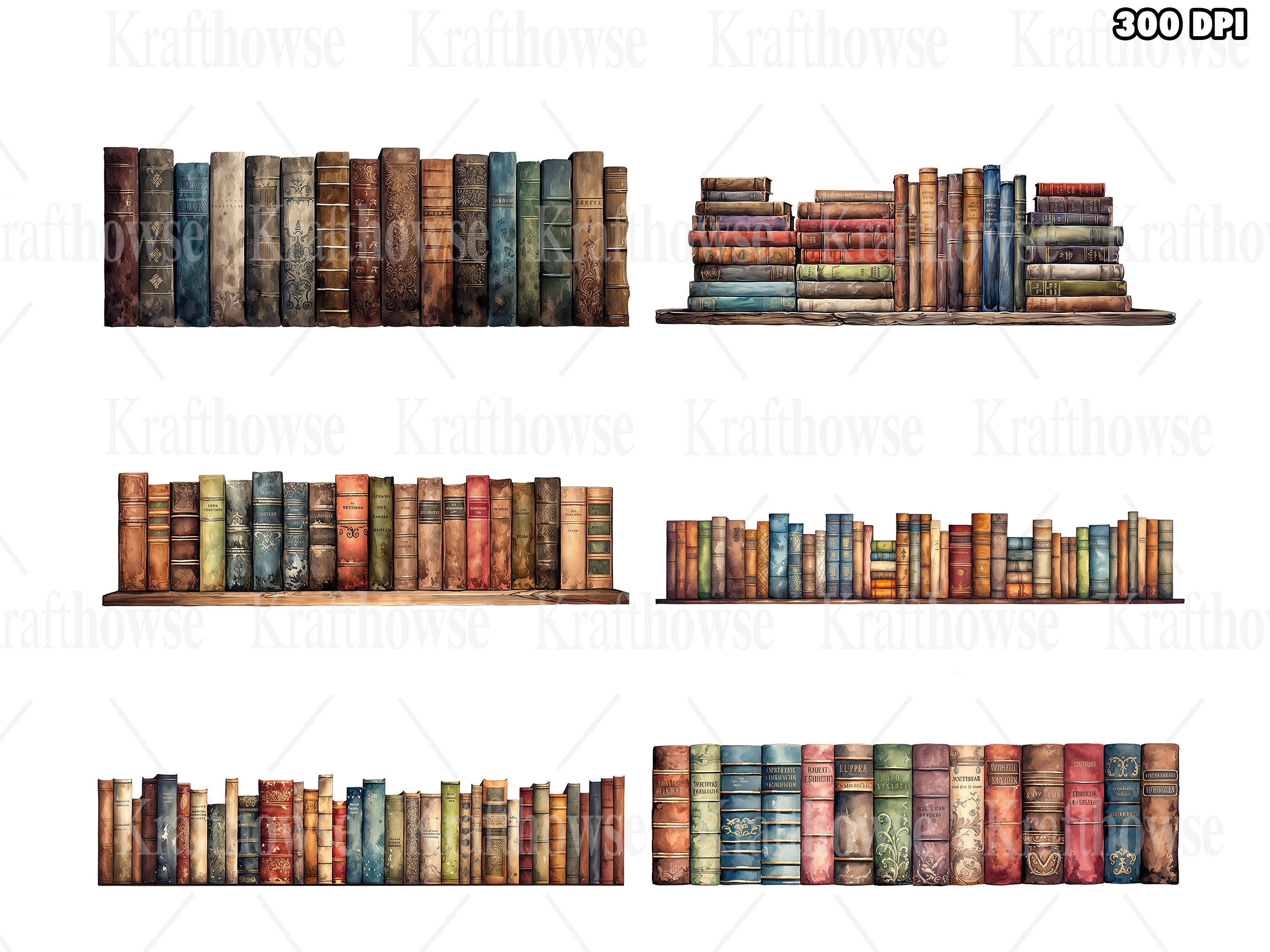Watercolor Book Border Png-clipart Bundle of 30 - Vintage Book Clipart ...