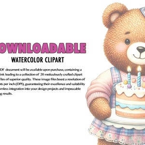 Watercolor Birthday Bear PNG Clipart Bundle of 20, Cute Bear PNG ...