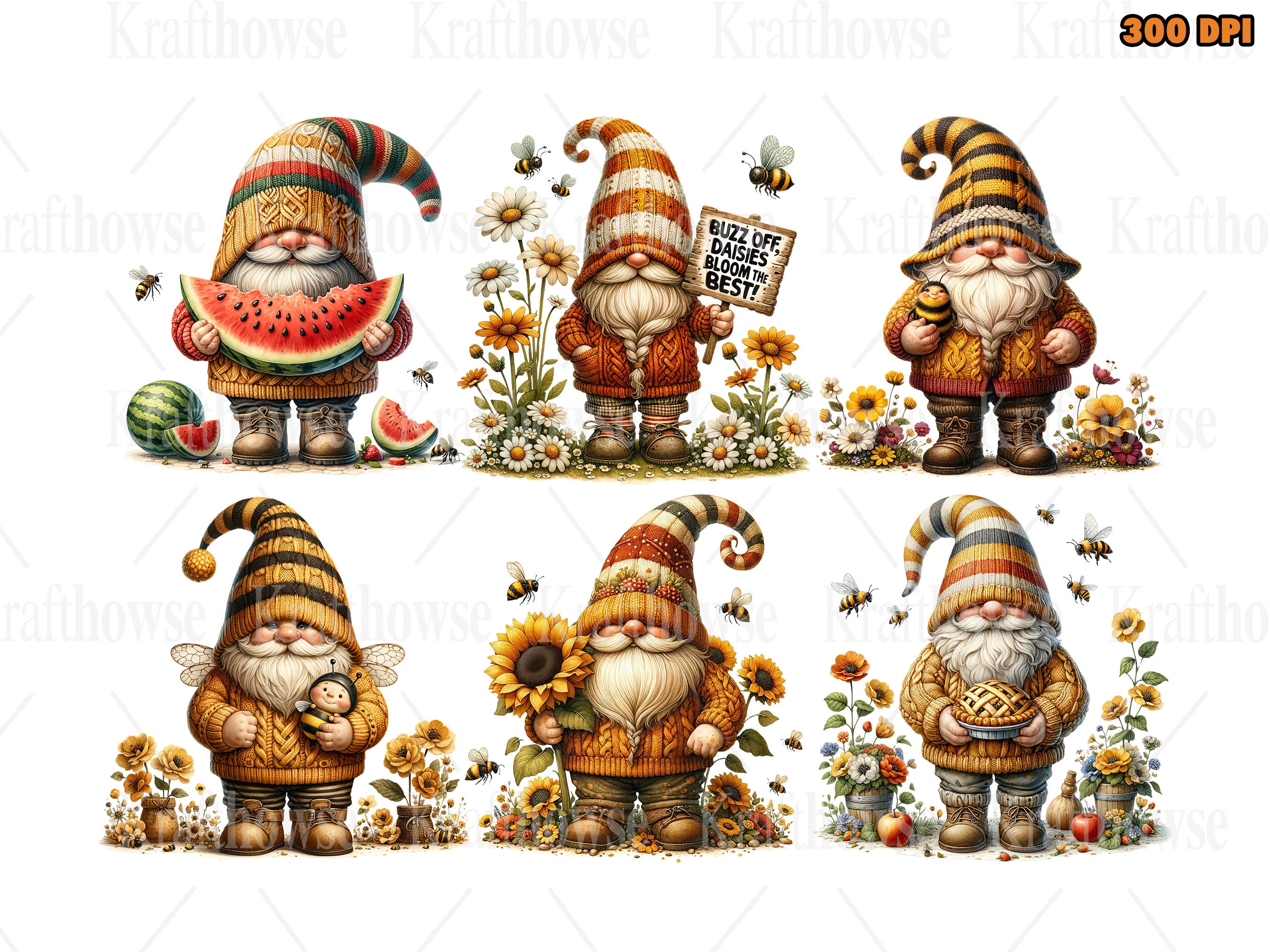 Watercolor Bee Honey Gnomes PNG Clipart Bundle of 20, Cute Bumblebee ...