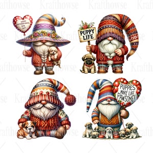 Watercolor Dog Lover Gnomes PNG Clipart Bundle of 20, Cute Gnome PNG ...