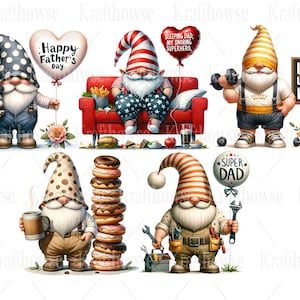 Watercolor Father's Day Gnomes PNG Clipart Bundle of 20, Gnome Cute ...