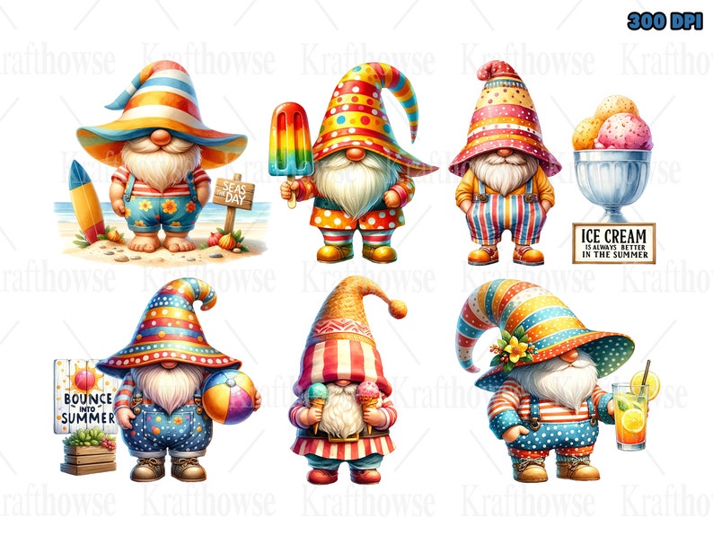 Watercolor Spring Summer Gnomes PNG Clipart Bundle of 20, Cute ...