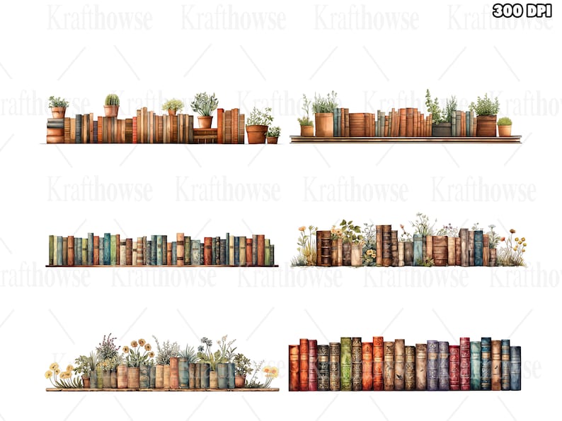 Watercolor Book Border Png-clipart Bundle of 30 Vintage Book Clipart ...