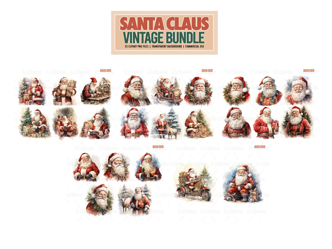 Watercolor Christmas Mega Png-clipart Bundle of 180 Christmas Digital ...