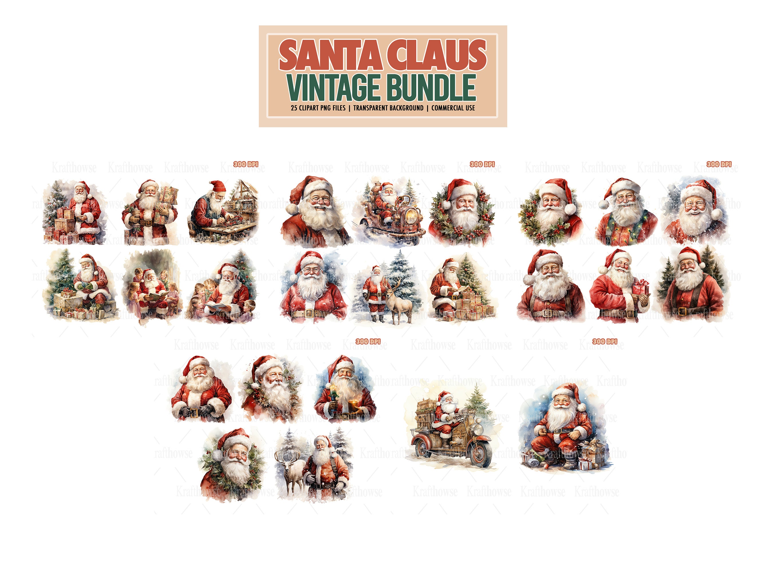 Watercolor Christmas Mega Png-clipart Bundle of 180 - Christmas Digital ...