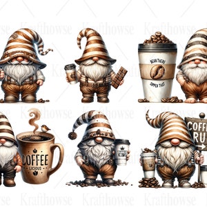 Watercolor Coffee Lover Gnome PNG Clipart Bundle of 20, Cute Gnome PNG ...
