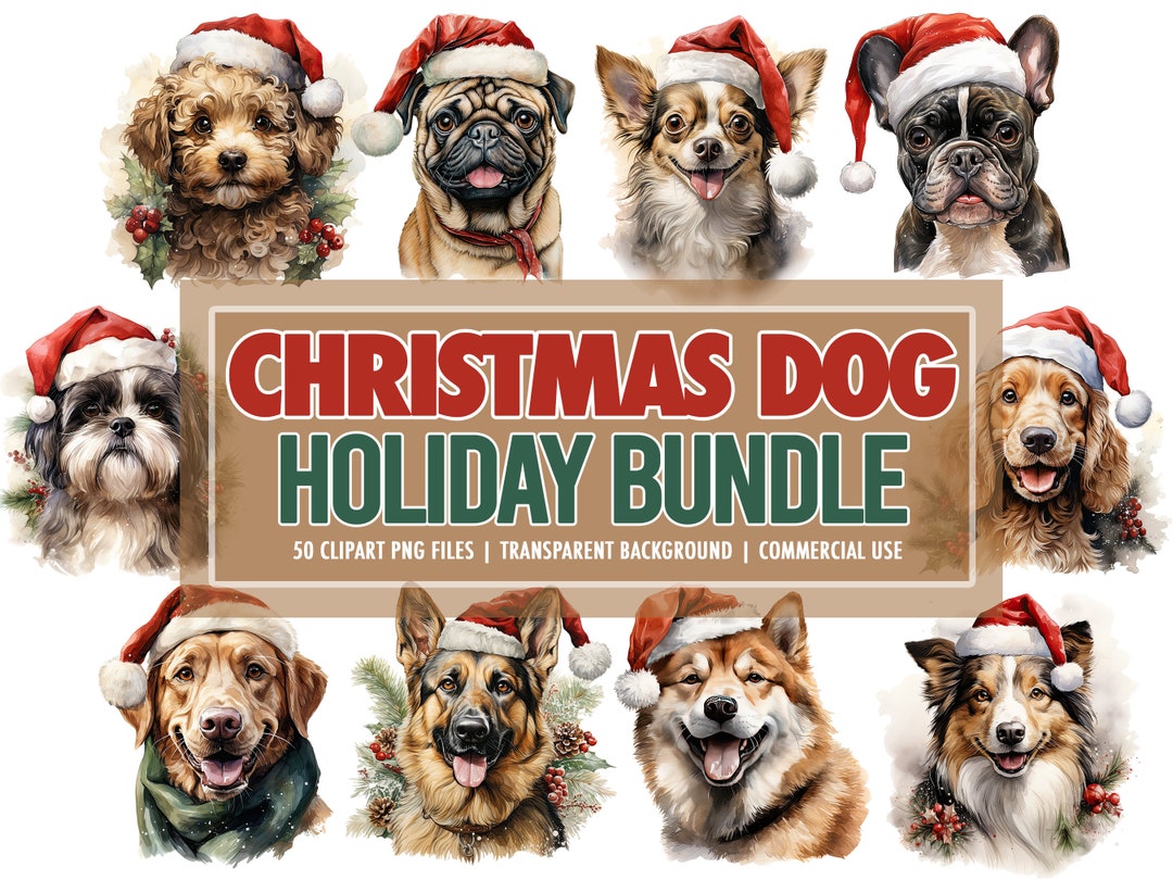 Watercolor Christmas Dog Breed Png-clipart Holiday Bundle of 50 ...