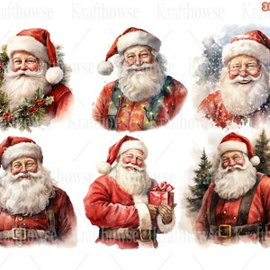 Watercolor Santa Claus Vintage Png-clipart Bundle of 25 - Christmas ...