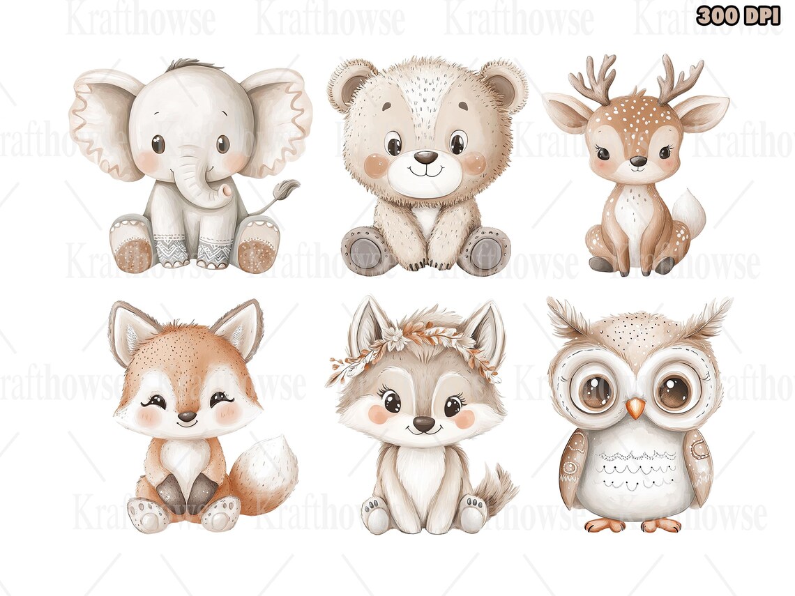 Baby Animal Nursery PNG Clipart Bundle of 20, Animal Babies, Baby ...