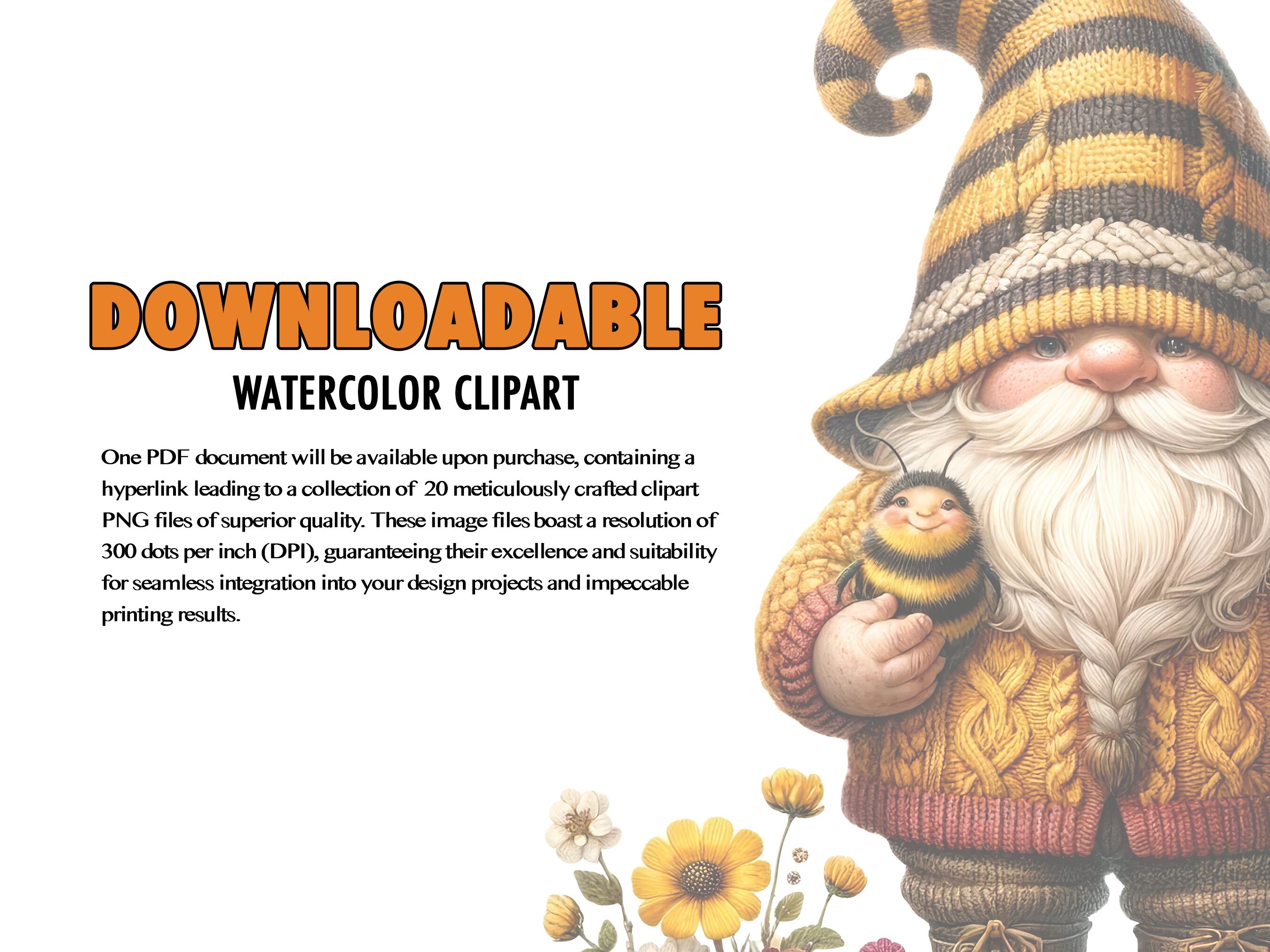 Watercolor Bee Honey Gnomes PNG Clipart Bundle of 20, Cute Bumblebee ...