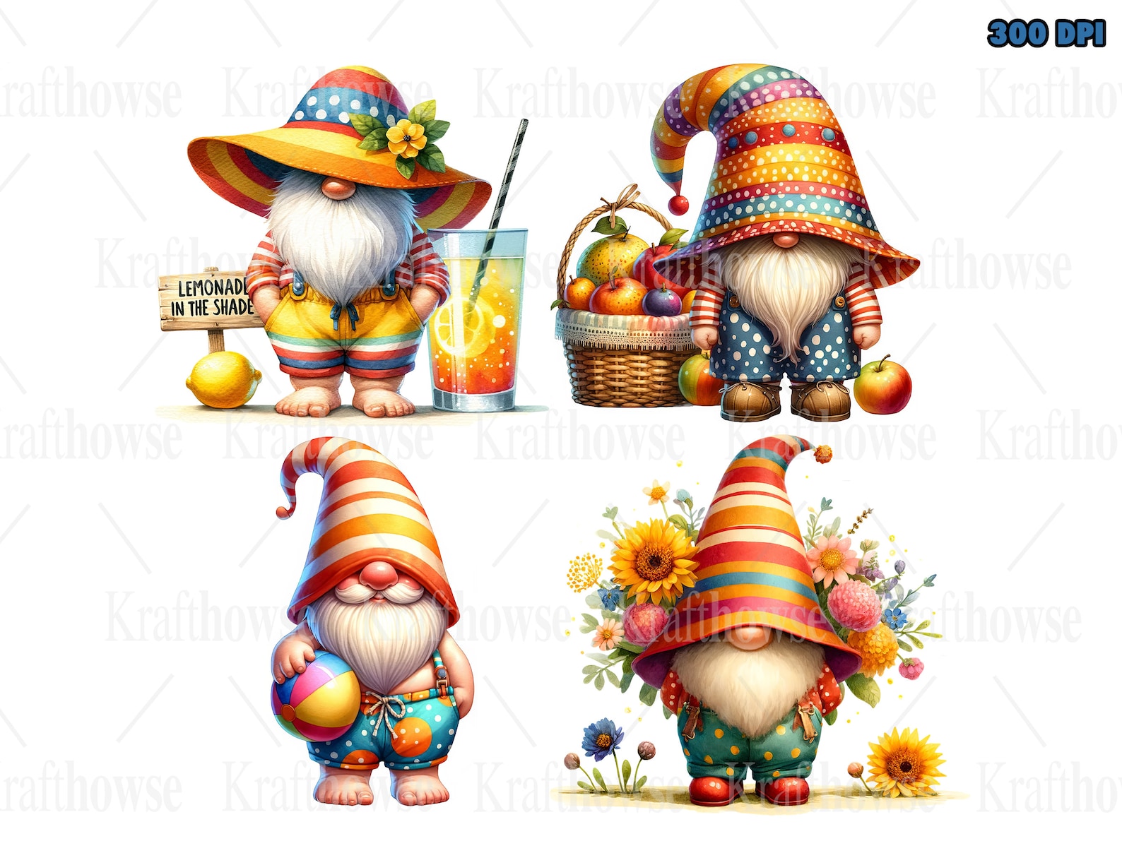 Watercolor Spring Summer Gnomes PNG Clipart Bundle of 20, Cute ...