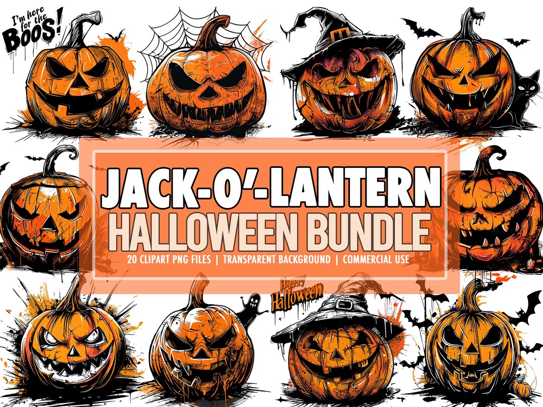 Watercolor Jack O Lantern Halloween Png-clipart Bundle of 20 - Jack O ...