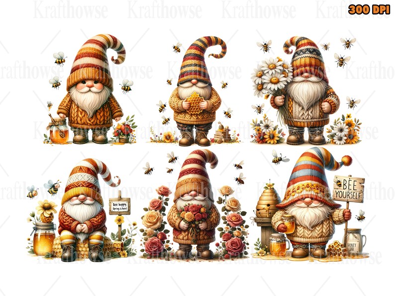 Watercolor Bee Honey Gnomes PNG Clipart Bundle of 20, Cute Bumblebee ...