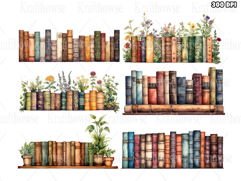 Watercolor Book Border Png-clipart Bundle of 30 - Vintage Book Clipart ...