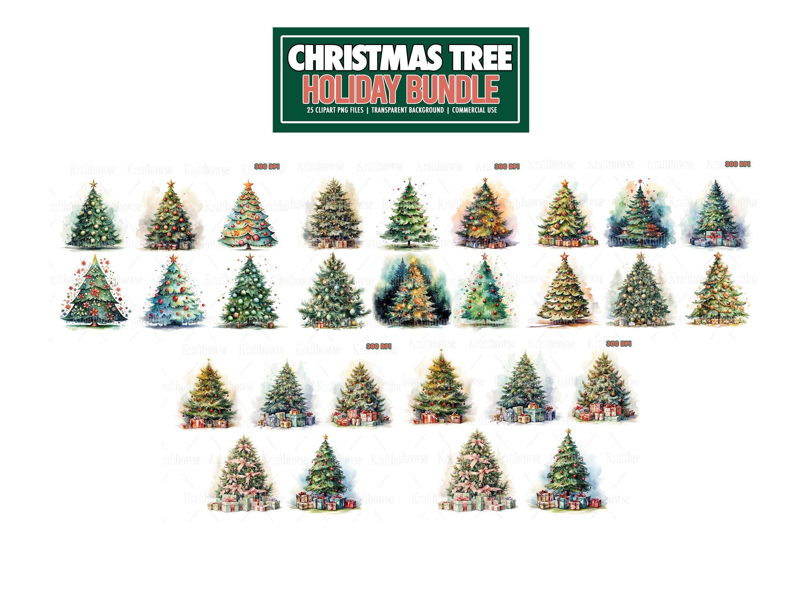 Watercolor Christmas Mega Png-clipart Bundle of 180 - Christmas Digital ...